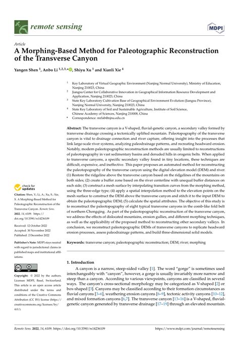 Pdf A Morphing Based Method For Paleotopographic Reconstruction Of The Transverse Canyon