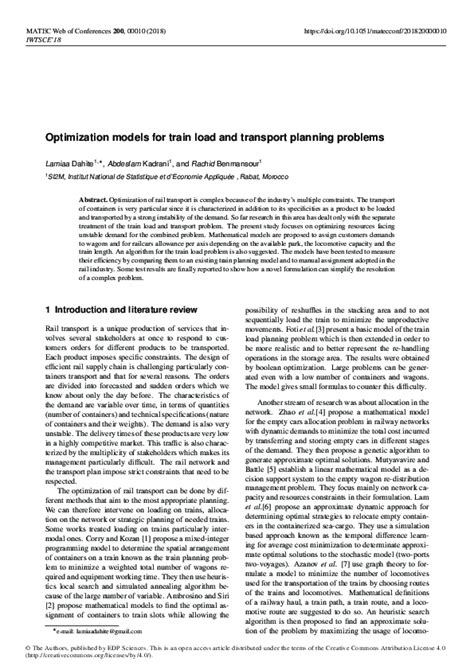 Pdf Optimization Models For Train Load And Transport Planning Problems