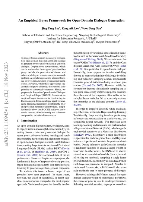 PDF An Empirical Bayes Framework For Open Domain Dialogue Generation