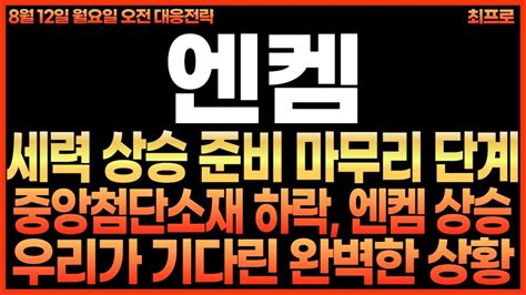 엔켐 주가전망 세력 상승 준비 마무리 단계 중앙첨단소재 하락 엔켐 상승 우리가 기다린 완벽한 상황 최프로