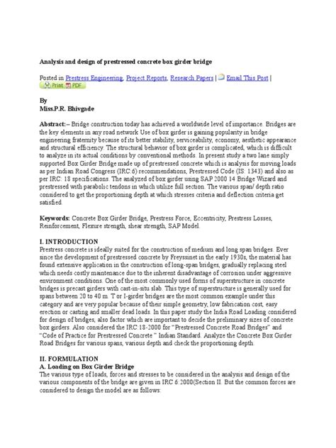 Analysis And Design Of Prestressed Concrete Box Girder Bridge Pdf Prestressed Concrete