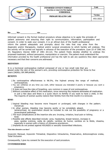 Informed Consent For Insertion And Removal Of Subdermal Implant Pdf