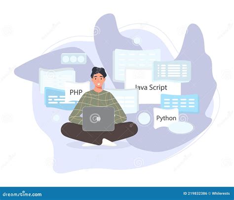 Illustration Of Coder Working On A Computer In A Modern Workspace