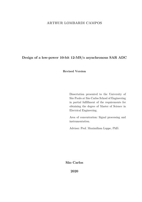 Pdf Masters Dissertation Design Of A Low Power 10 Bit 12 Mss