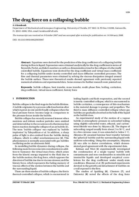 Pdf The Drag Force On A Collapsing Bubble
