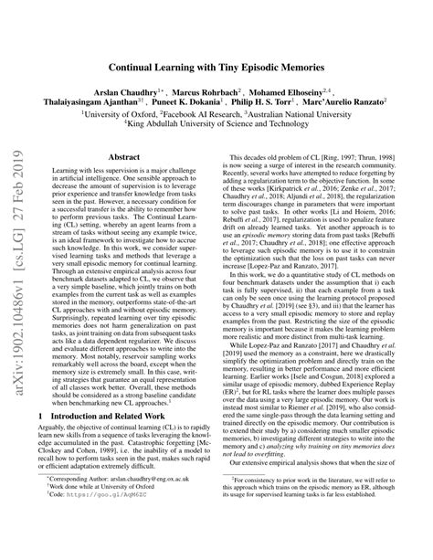 Pdf Continual Learning With Tiny Episodic Memories