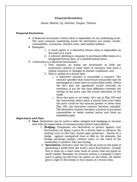 Derivatives Pdf Put Option Option Finance