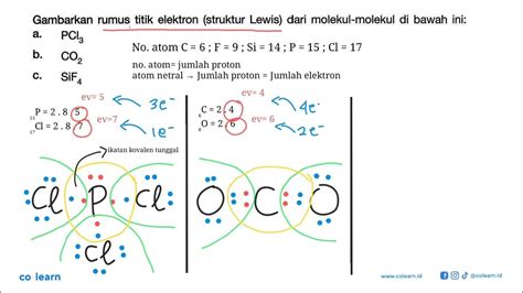 Gambarkan rumus titik elektron (struktur Lewis) dari molekul-molekul di bawah ini: a. PCl3 b ...