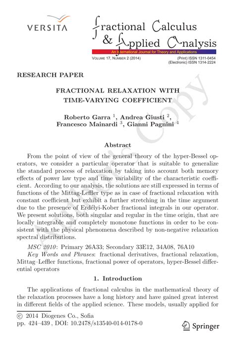 Pdf Fractional Relaxation With Time Varying Coefficient