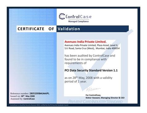 Certificate Of Validation
