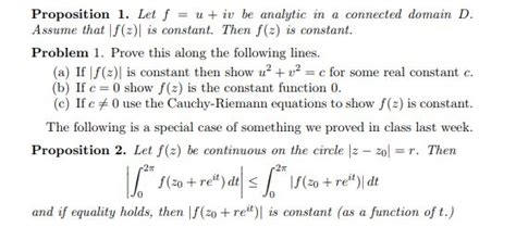 solved proposition 1 let f u iv be analytic in a connected