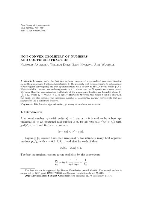 Pdf Non Convex Geometry Of Numbers And Continued Fractions