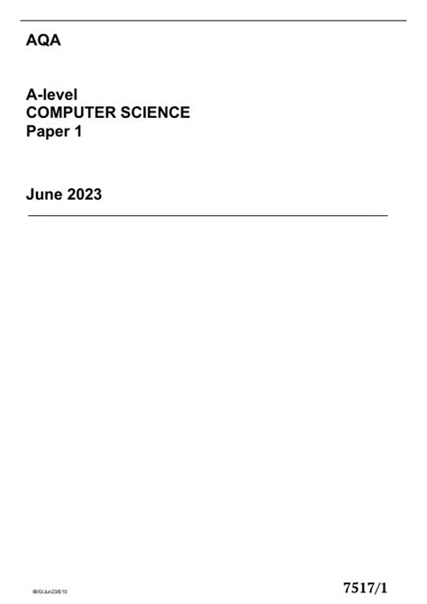 Aqa A Level Computer Science Paper 1 June 2023 Aqa Stuvia Uk