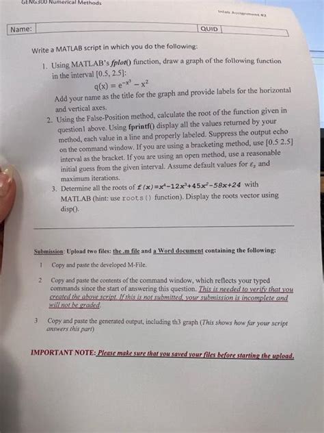 Solved Write A Matlab Script In Which You Do The Following