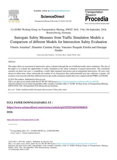 Pdf Surrogate Safety Measures From Traffic Simulation Models A