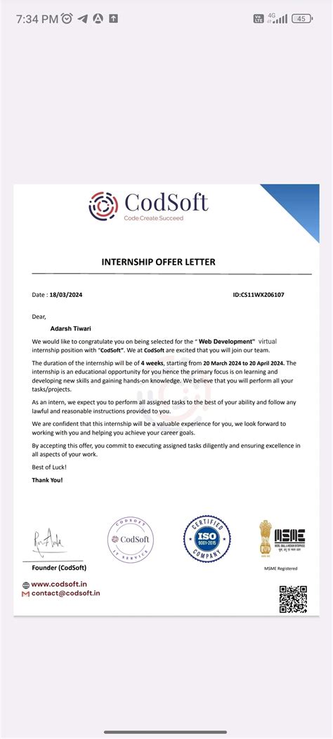 Adarsh Tiwari On Linkedin Thrilled To Announce That I Have Secured A Web Development Internship At…