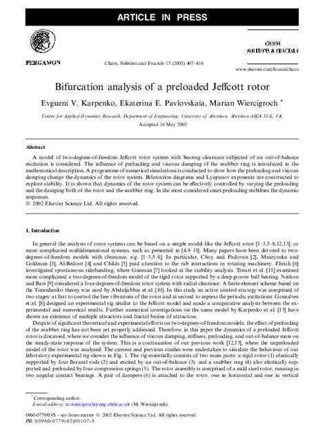 Pdf Bifurcation Analysis Of A Preloaded Jeffcott Rotor Marian Wiercigroch
