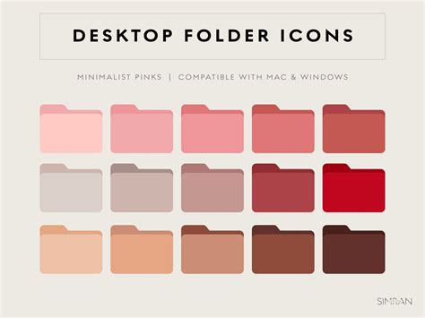 desktop folder icons digital download for mac pc pink colour palette