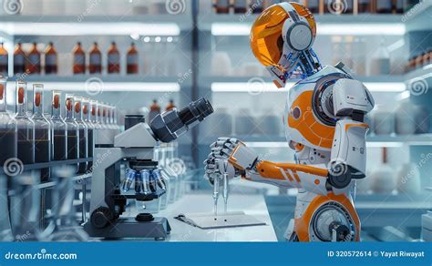 Robot Conducting Experiment In Futuristic Laboratory Setting Generated