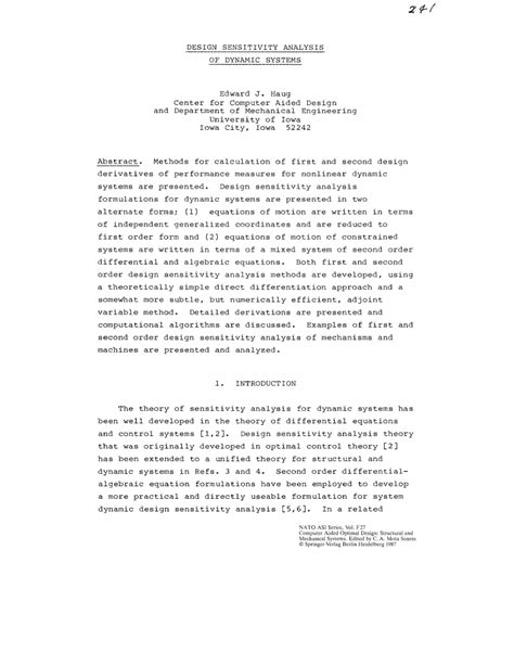 Pdf Design Sensitivity Analysis Of Dynamic Systems