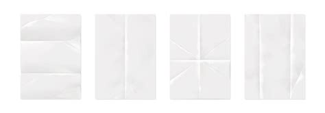 구겨진 종이 구겨진 효과와 주름이 있는 현실적인 흰색 빈 포스터 모형 문서에 대해 곧게 펴진 격리된 시트 벡터 빈 메모장 접힌 페이지 복사 공간 설정 프리미엄 벡터