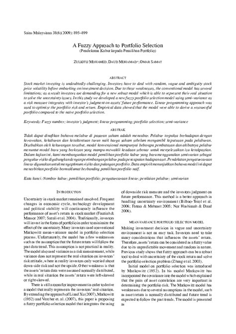 Pdf A Fuzzy Approach To Portfolio Selection