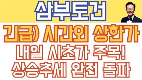 삼부토건 주가 전망 긴급 시간외 상한가 내일 시초가 주목 상승추세 완전 돌파 Youtube