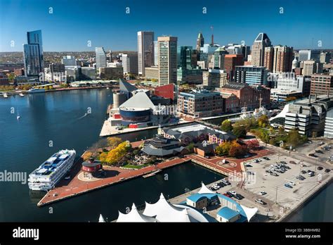 Baltimore Maryland Downtown City Skyline By The Patapsco River Stock