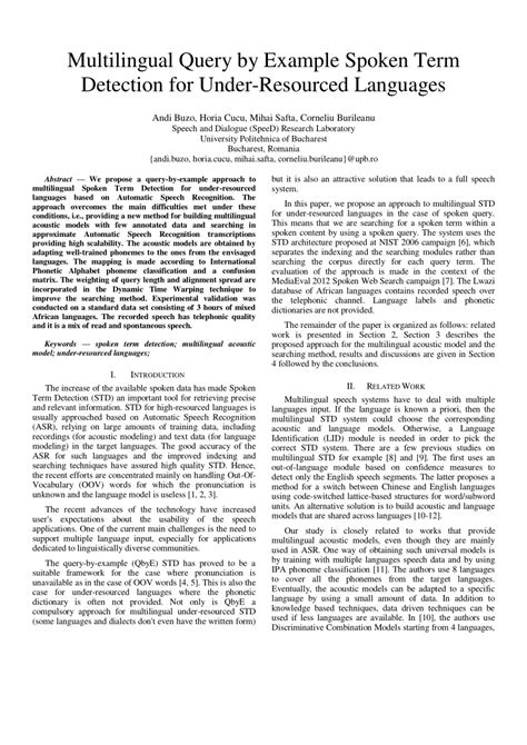Pdf Multilingual Query By Example Spoken Term Detection For Under Resourced Languages