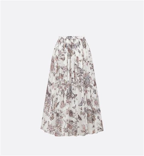 플레어 미디 스커트 화이트 And 파스텔 핑크 Toile De Jouy Mexico 모티브 코튼 보일 Dior