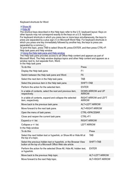 Keyboard Shortcuts For Word Download Free Pdf Menu Computing