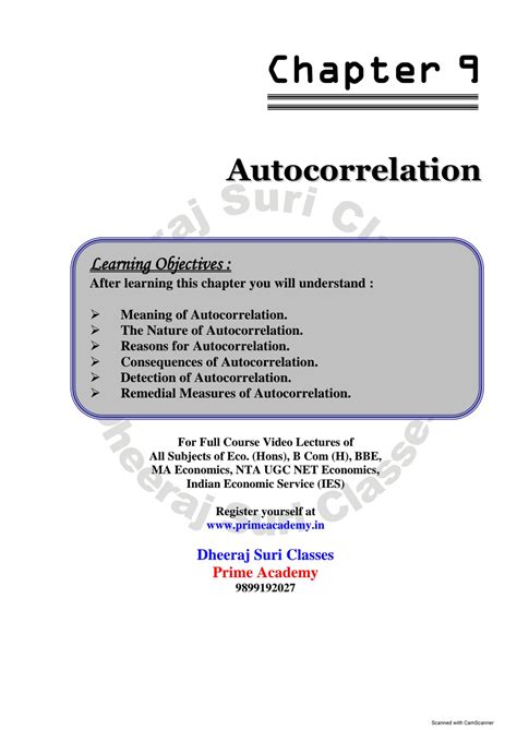 Chapter 9 Autocorrelation Autocorrelation S Uri Learning Objectives