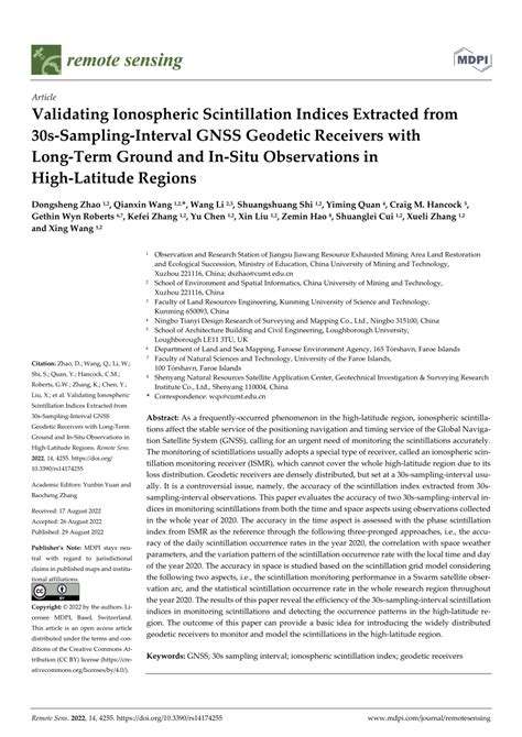 Pdf Validating Ionospheric Scintillation Indices Extracted From 30s Sampling Interval Gnss