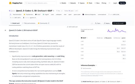 Qwen25 Coder 15b Instruct Gguf使用入口地址 Ai模型最新工具和软件app下载