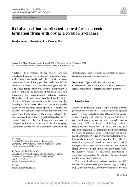 relative position coordinated control for spacecraft formation flying