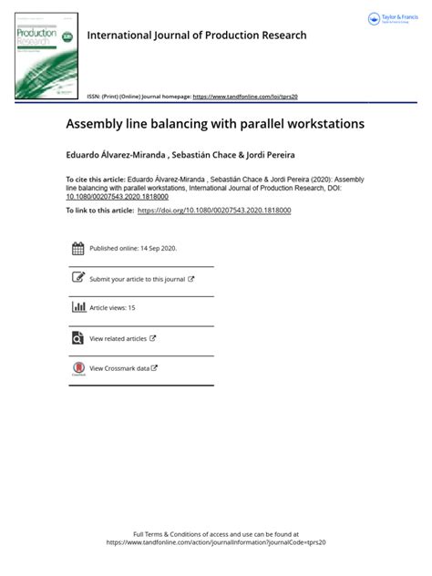 Assembly Line Balancing With Parallel Workstations Pdf Mathematical