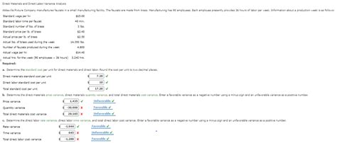 Solved Materials And Direct Direct Labor Variance Analysis Chegg Com