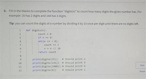 Solved Fill In The Blanks To Print The Numbers Through Chegg