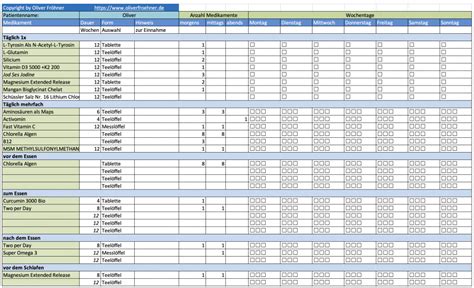 Excel Medikamentenplan Kostenlose Excelvorlage Fr Die