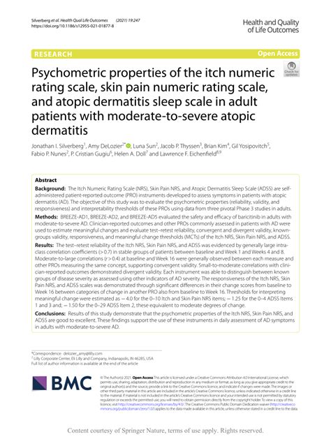 Pdf Psychometric Properties Of The Itch Numeric Rating Scale Skin