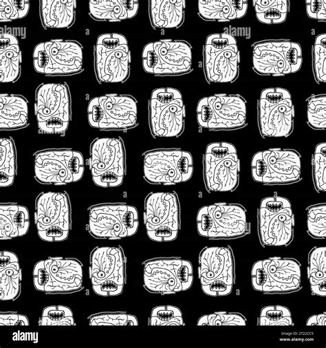 Mutant Monster Head Drawing Motif Black And White Linear Style Pattern