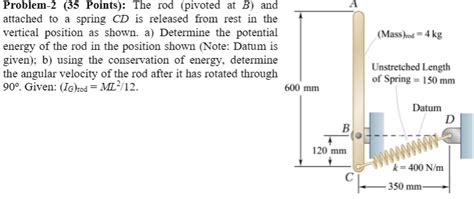 solved problem 2 35 points the rod pivoted at b and attached