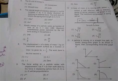 The Force Acting On A Particle Varies With Displacement X As F Kx Then Wo