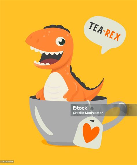 티 렉스 벡터 재미있고 귀여운 만화 공룡 찻잔에 뜨거운 차 음료와 손으로 그린 티라노사우루스 렉스 티라노사우루스 렉스가 담긴 머그잔 어린이 어린이 일러스트레이션 인쇄 0명에