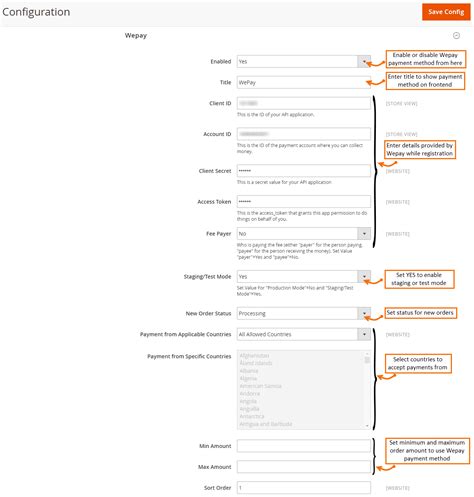 configuration settings magento 2 wepay payment gateway extension