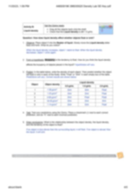 SOLUTION 446939196 396035520 Density Lab Se Key Pdf Studypool