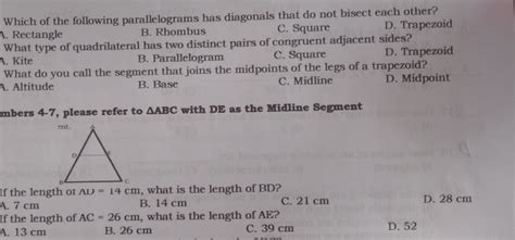 solved which of the following parallelograms has diagonals that do not