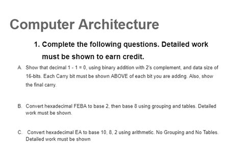 Solved Computer Architecture 1 Complete The Following