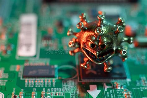 An Angry Virus Sits On The CPU Electronic Board With A Virus Stock Image Image Of Engineering