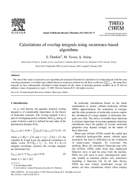 Pdf Calculations Of Overlap Integrals Using Recurrence Based Algorithms